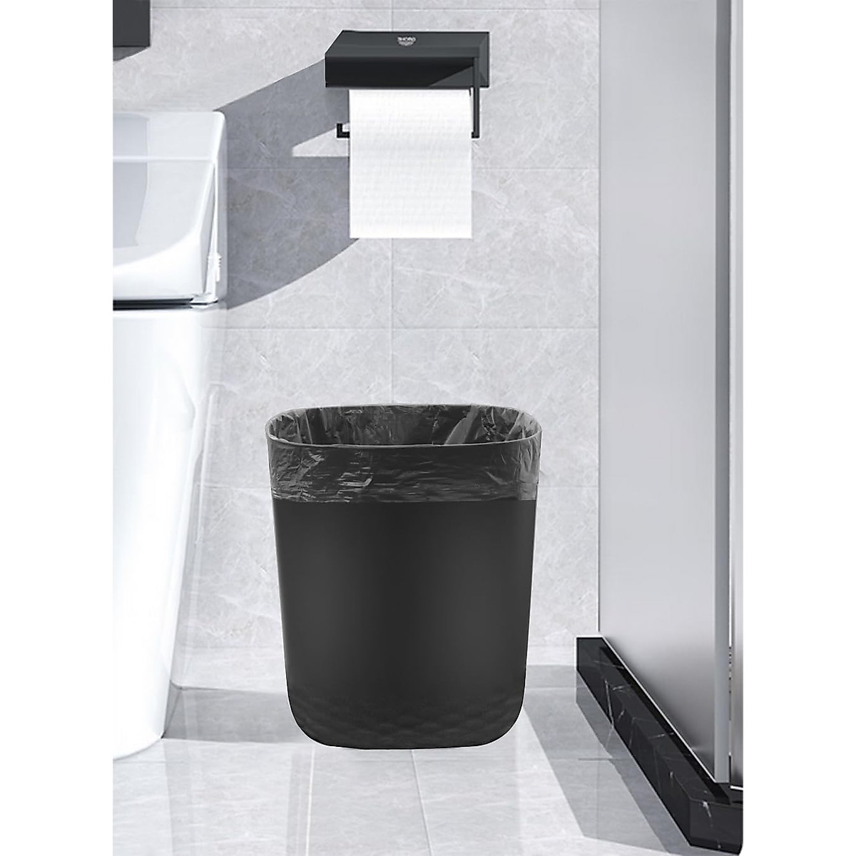 Feiupe Small Trash Can with 60 Count of Trash Bags,2.5 Gallon Wastebasket Recycling Bin Trash Can for Bathroom Bedroom Office Kitchen (2, Black)