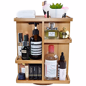 Spiretro Rotating Cosmetic Modular Organizer, Multi-Function Storage, 360 degree Carousel for Makeup, Toiletries, Vanity, Desk, Countertop, Bedroom, Closet, Solid Natural Wood with Acacia Brown