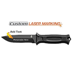 Custom Engraved Gerber Strongarm Black Plain Edge Fixed Blade Knife