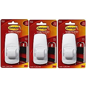 Command Jumbo Plastic Hook with Adhesive Strips, 3-Hooks