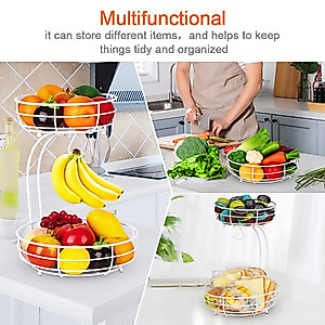 Auledio 2-Tier Fruit Vegetables Basket Bowl Storage With Banana Hanger,Pure White