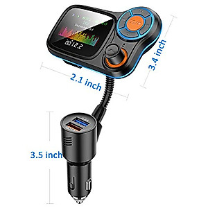 TSNAM Wireless Car Bluetooth Adapter,Radio FM Transmitters HandsFree Call Receiver and MP3 Music/APP Audio Play,QC3.0 and Smart 2.4A Dual USB Charger,1.8" Color Display,Aux Port,TF Card