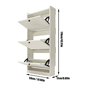 YUNLAIGOTOP Modern Shoe Storage Cabinet, Modern 3 Drawer Shoe Cabinet with 3 Flip Drawers, Shoes Storage for Entryway, Narrow Rack Cabinet for Entryway, Hallway & Bedroom, White