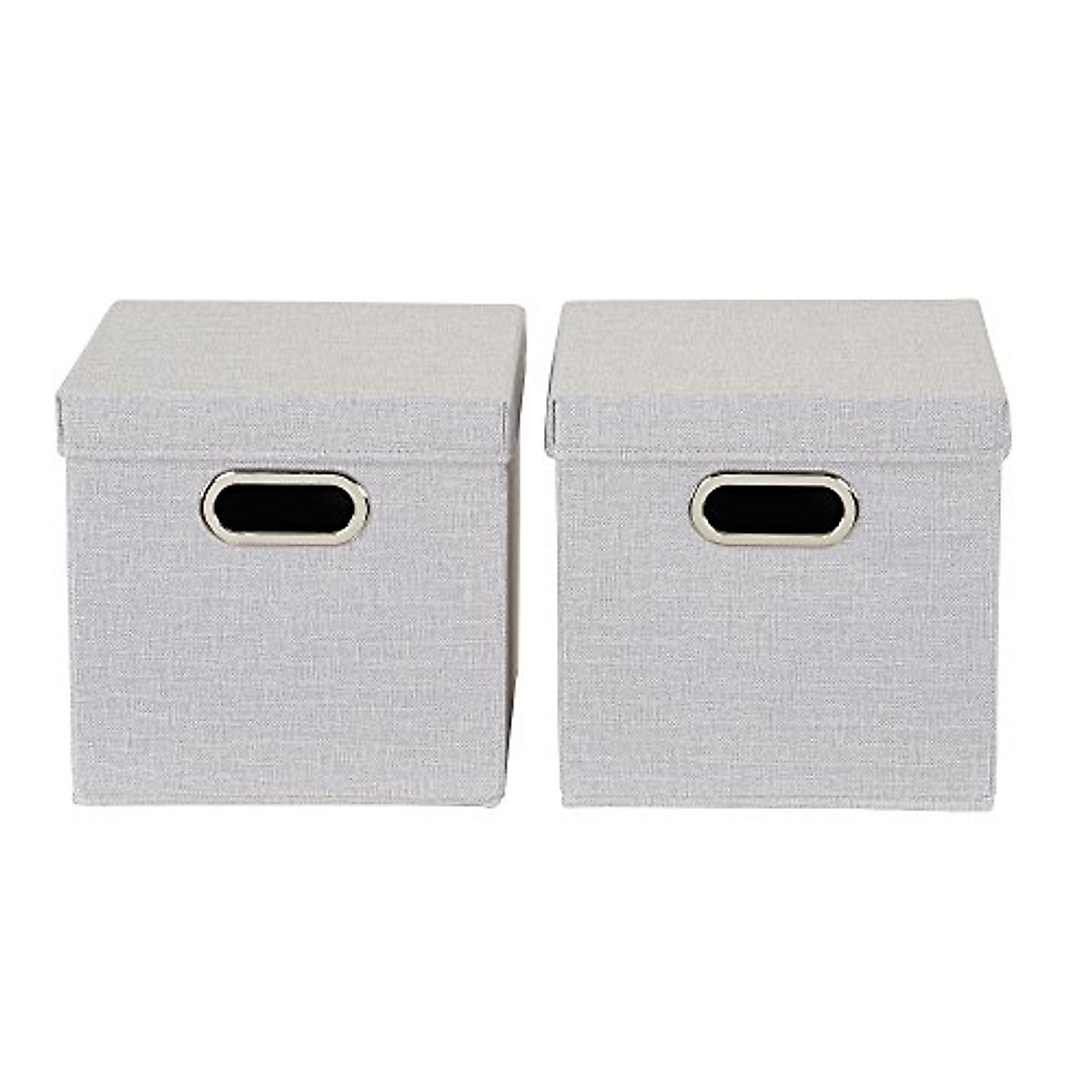 Household Essentials 804-1 Café Cube Bin Storage Set with Lids and Handles | 2 Pack, Grey Linen