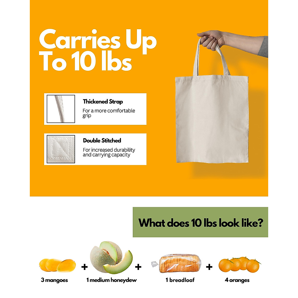 PartyPrints 5 Pack 15x16 Large Premium Cotton Canvas Tote Bag, Reusable Blank Plain Bulk Sublimation Natural Beige Cloth Bags with Handles for Gift, Beach, School, Work, DIY, Craft, Shopping, Painting