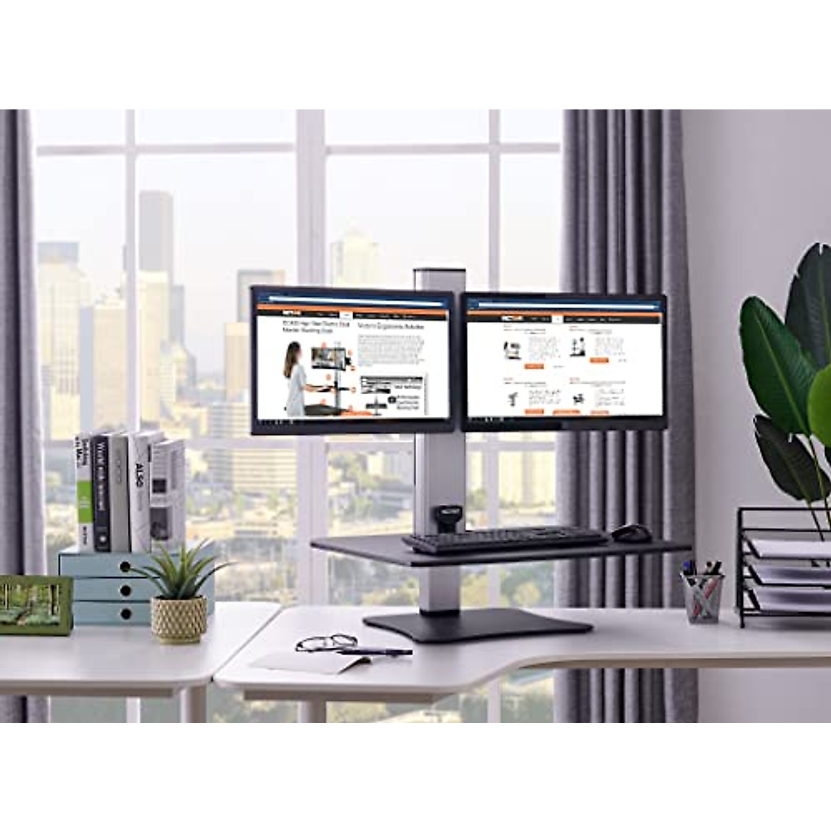 Victor DC450 Dual Monitor Electric Standing Desk, Black, 28 inch Wide Work Surface, Compatible with Any Standard Desk, Monitor Mount Included