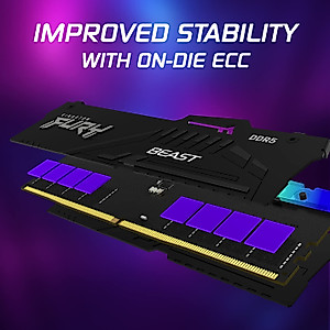 Kingston FURY Beast RGB 64GB 5600MT/s DDR5 CL40 DIMM Desktop Memory (Kit of 2) | Intel XMP 3.0 | Infrared Sync Technology | Overclocking Stability | KF556C40BBAK2-64