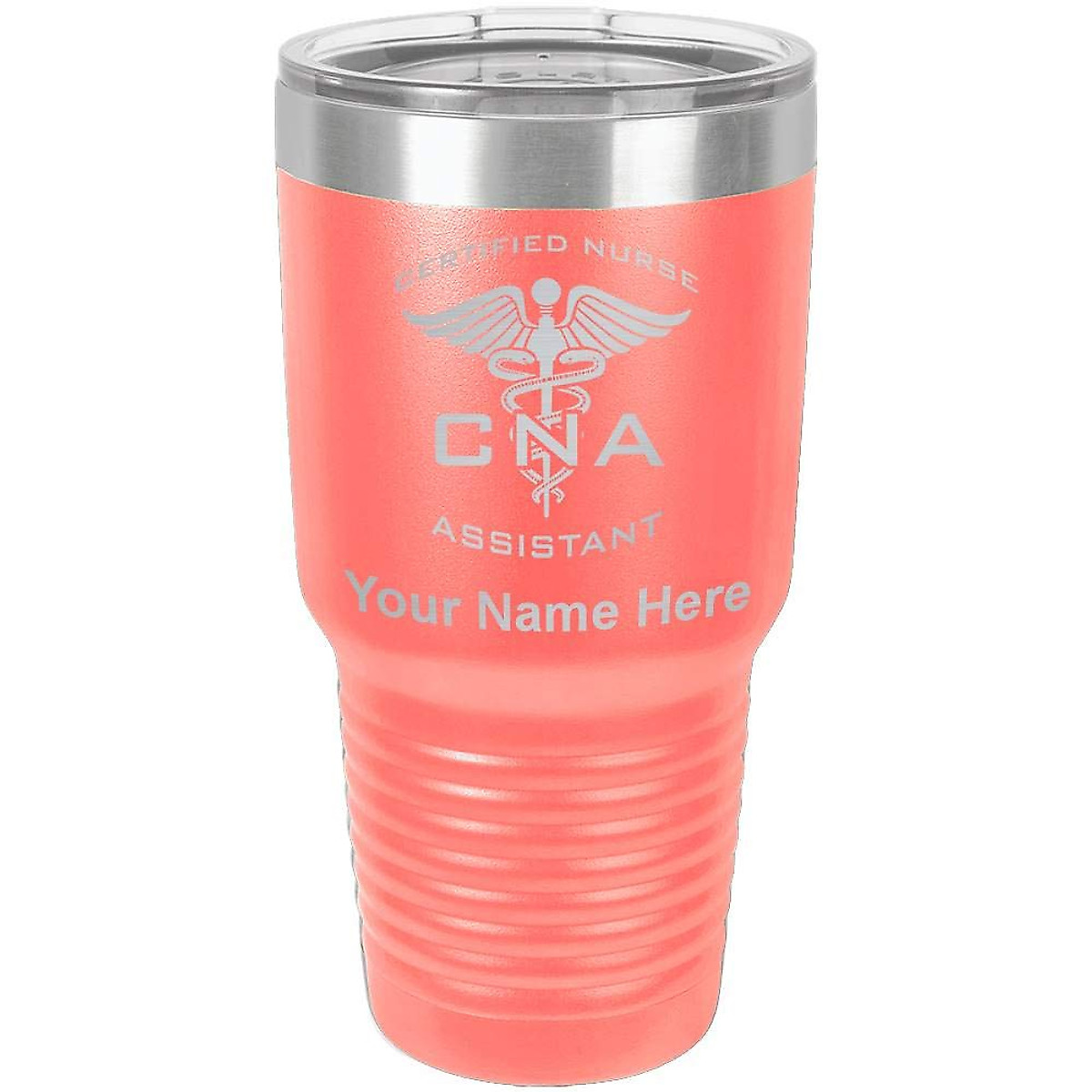 LaserGram 30oz Vacuum Insulated Tumbler Mug, CNA Certified Nurse Assistant, Personalized Engraving Included (Coral)