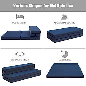 KOMFOTT 4- Inch Tri Folding Mattress Queen Size, Foam Mattress with Removable & Washable Cover, Trifold Guest Bed Foam Mattress Sofa Bed Sleeper