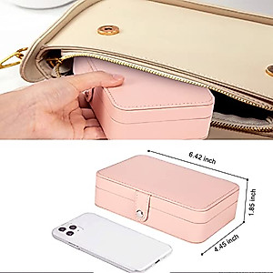 Voova Small Jewelry Organizer Box, Travel Jewelry Case for Women Teen Girls, Mini PU Leather Portable Jewellery Storage Boxes Holder with Smart Earrings Plate for Necklaces Rings Bracelets, Pink
