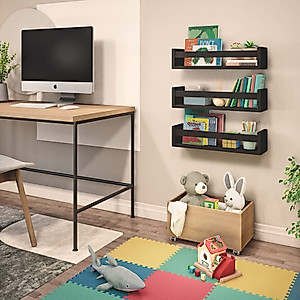 NATURE SUPPLIES Nursery Book Shelves, Set of 3 Floating Bookshelves for Wall for Nursery Decor & Playroom Decor, Book Shelf Wall, Wall Bookshelf Kids, Baby Book Shelf Organizer for Kids (Black)