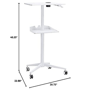 Safco Products 1944WH VUM Pneumatic Height-Adjustable Stand-Up Mobile Laptop Computer Workstation, Mobile Computer Cart, 22.875" D x 30.75" W x 48.25" H