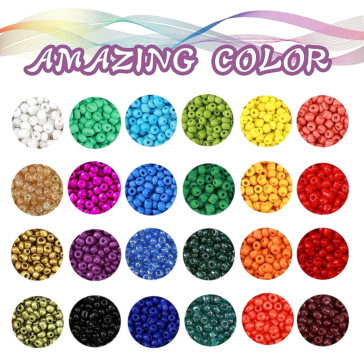 Efivs Arts Glass Seed Beads for Bracelet Making Kit, 24 Colors 6/0 4mm Small Pony Beads Multicolor Beading Beads with Container Box for Jewelry Making - Approx 6000pcs