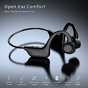 Open Ear Air Conduction Bluetooth Headphones, AOCOAKW Ear Hook Wireless Sports Earphones with Mic Lightweight 5 Hrs Playtime for Workouts, Running, Cycling, Gyming