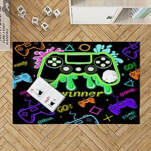 Game Controller Gaming Area Rug for Gamer, Boy & Teen. Cool Carpet for Bedroom,Soft & Non Slip Skid, Printed Large Indoor & Outdooe Floor Mat 60" x 39"