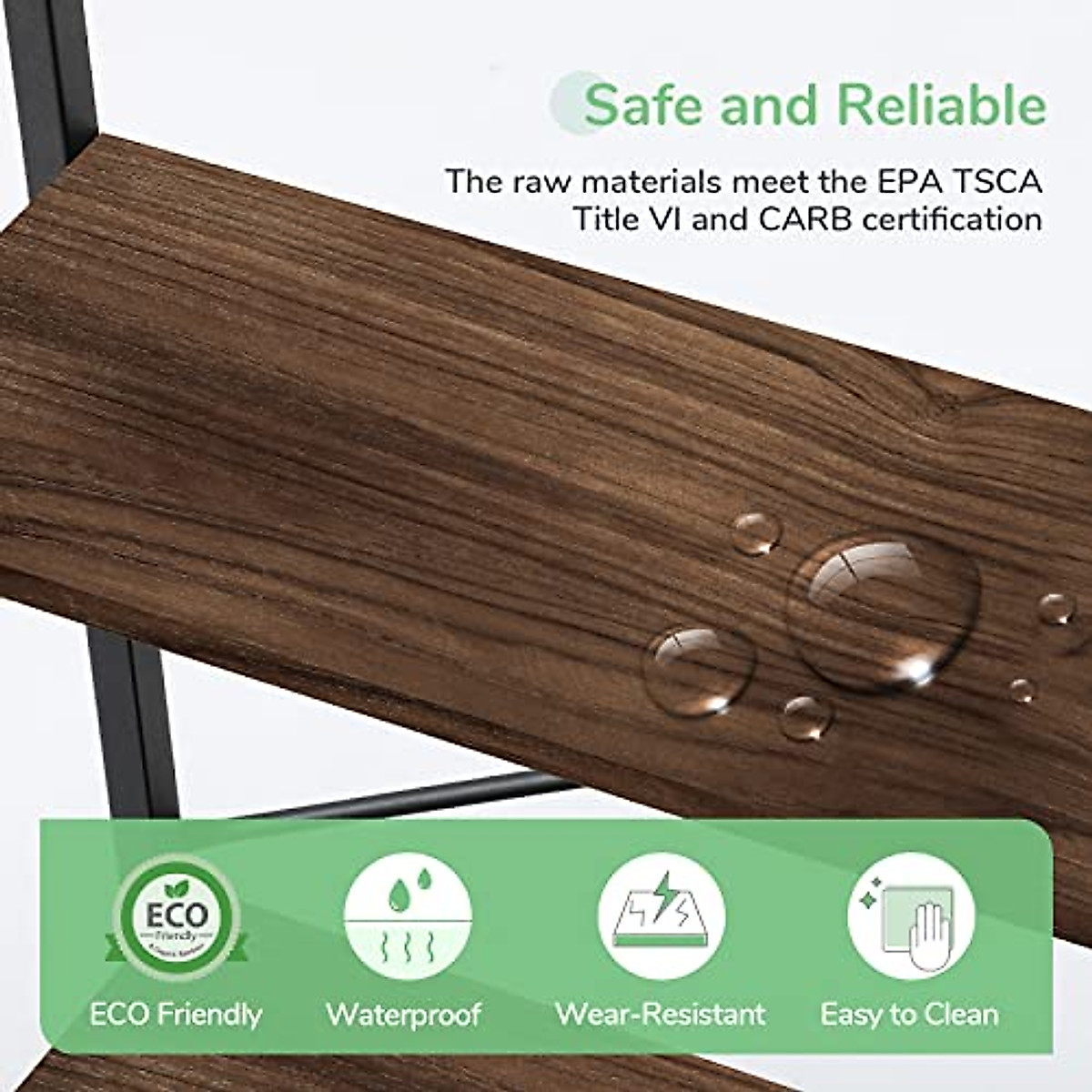 Novilla Bookshelf, 4-Tier Bookcase, Freestanding Storage Ladder Shelves for Home/Office/Living Room/Balcony/Bedroom, Walnut