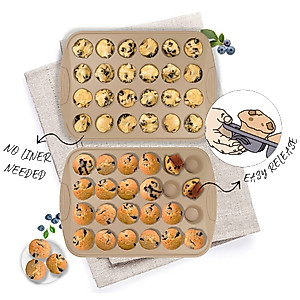 FOODIES HAVEN Silicone Mini Muffin Pan 24-Cup Nonstick Mini Cupcake Molds for Baking