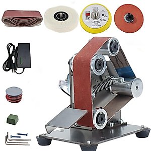 Electric Mini Belt Sander Polishing-Grinding Sharpener, 13 x 1.2inch Power 7 Adjustable Speed Multifunctional Mini Bench Belt Grinder Kit for Metal Knife Wood Polishing