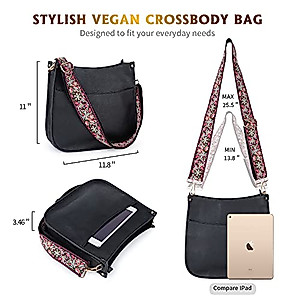 Viva Terry Vegan Leather Crossbody Fashion Shoulder Bag Purse with Adjustable Strap (Black)