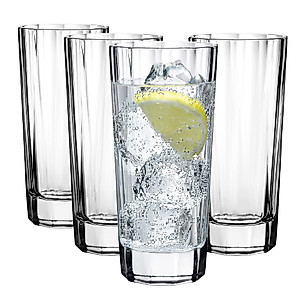 Nude Hemingway Set of 4, Crystal Highball Glasses 10.5 oz, | Lead-Free|, Cocktail Tumblers, Beer, Water, Juice, Iced Tea, Juice Glassware for Home