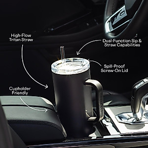 Corkcicle Cruiser Insulated Tumbler with Handle and Straw, Black, 40 oz – Reusable Water Bottle Keeps Beverages Cold for 20 Hours, Hot for 9 Hours – Cupholder Friendly, Spill Proof Tumbler