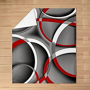 Gray Black Red Swirls Flannel Blanket Retro Circle Stripes Fleece Throw Blanket Lightweight Soft Cozy Luxury Modern Abstract Fuzzy Blanket Color Art Bed Blanket for Sofa Bedroom(Baby 30"x40")