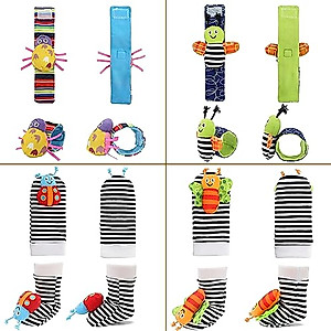 Newborn Baby Soft Rattle, Hand Bracelet Wrist Rattle Toy Foot Finder Sock, Arm Leg Babies Development Toys for Infant Bebe Boy & Girl (MG-8 PCS)