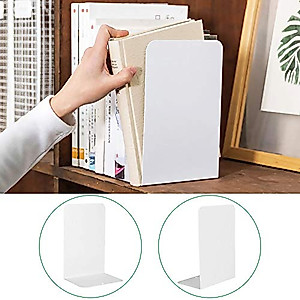 6 Pcs White Metal Bookends, Bookends for Shelves, Heavy Duty Book Ends to Hold Books, Book Stopper for Shelves, Heavy Books, Decorative, Home, Office, Kids1