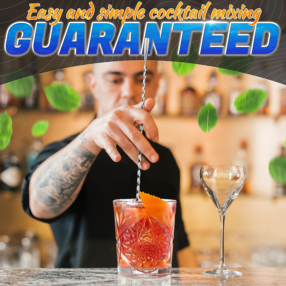 4Pcs Bar Spoon Cocktail Mixing Spoon - 12" Drink Mixer Metal Spoons Cocktail Stirrers Long Spoons for Stirring Spoons Set Cocktail Spoon Long Handle - Christmas Cocktail Mixers Long Spoon Bar Spoons