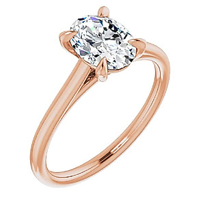 18K Solid Rose Gold Handmade Engagement Ring 2.00 CT Oval Cut Moissanite Diamond Solitaire Wedding/Bridal Ring Set for Women/Her, Perfect Ring Gift for Her