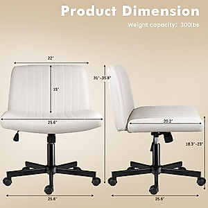 LEMBERI Criss Cross Chair with Wheels, Fabric Padded Armless Wide Seat Cross Legged Office Chair, Mid Back Swivel Computer Task Vanity Chairs for Home, Make Up,Small Space, Bed Room(Beige)