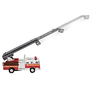 ArtCreativity 5.5 Inch Toy Fire Trucks - Set of 2 - Pull Back Firetruck Toy Cars for Boys and Girls - Includes Metal Ladder Truck and Fire Engine - Best Birthday Gift for Kids, Toddlers