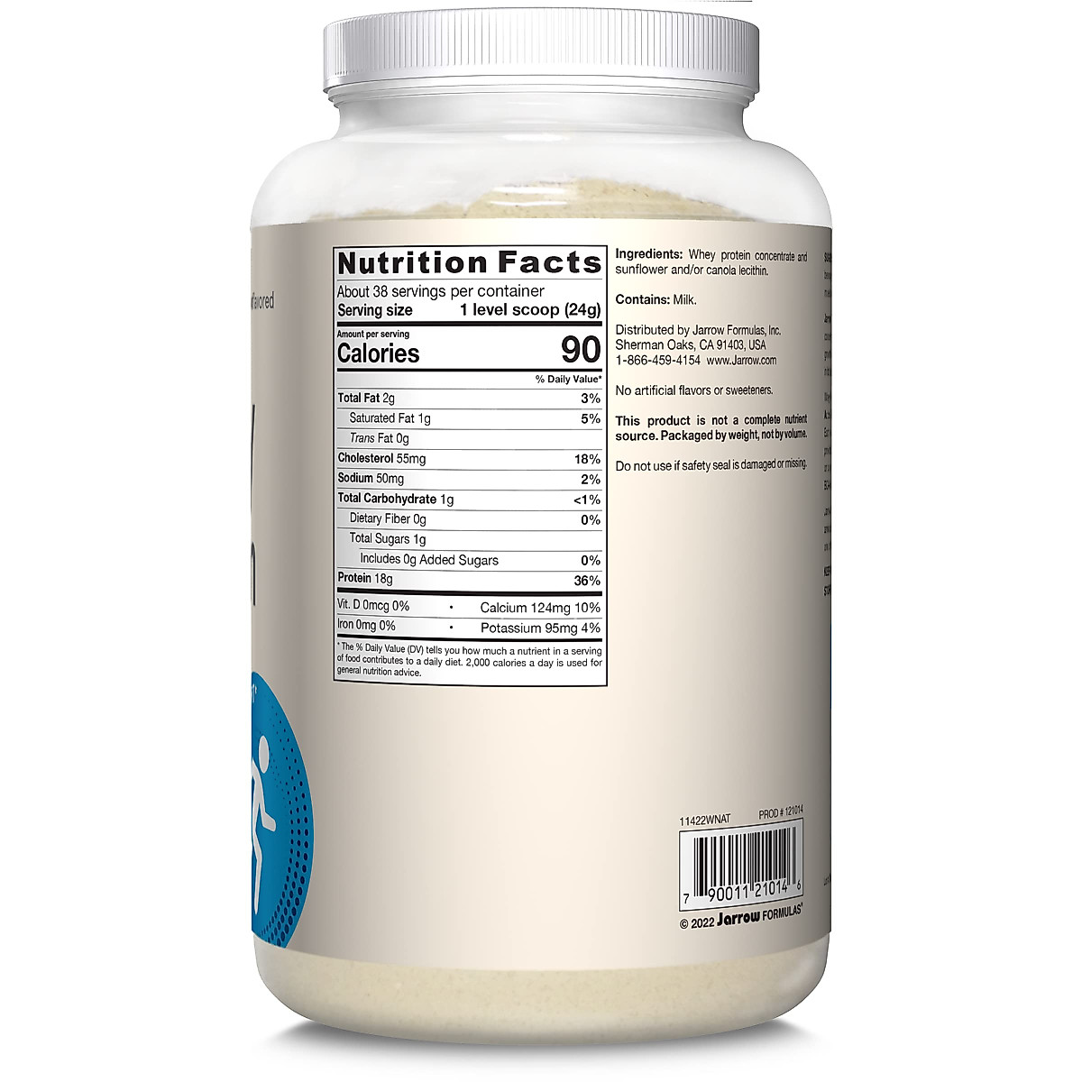 Jarrow Formulas Whey Protein, Unflavored - 32 oz (2 lb) 908 g Powder Dietary Supplement - 18 g Protein, 3.8 g BCAAs & Glutamine per Serving - Approx. 38 Servings - Supports Muscle Funtion & Recovery