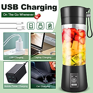 Portable Blender, Personal Size Blender for Shakes and Smoothies with 6 Ultra Sharp Blades, BPA Free,Cordless, Mini Blender Cup with Travel Lid and USB Rechargeable for Office, Gym, Kitchen