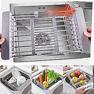 CARNAVAL Retractable Stainless Steel Sink Strainer Drain, Telescopic Drain Basket with Adjustable Armrest, Kitchen Rack Drain Basket, Over The Sink Dish Drying Rack.