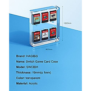 Hagibis Game Card Case for Nintendo Switch, 6 Cartridge Slots Holder Protective Shockproof Display Cabinet, Transparent Acrylic Game Storage Box for Switch NS NX (6 Slots)