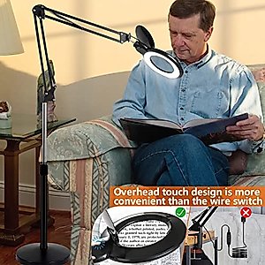 HITTI 10X Floor Magnifying Glass with Light 3-in-1 Super Bright 2200 Lumens Magnifier with Light and Stand, 3 Color Modes Stepless Dimming, Swing Arm LED Magnifying Floor Lamp for Esthetician Craft