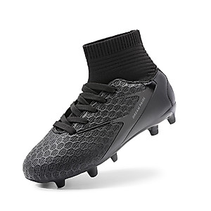 DREAM PAIRS Boys Girls Soccer Cleats Youth Firm Groud Outdoor Sport Athletic High Top Football Shoes for Little/Big Kid,Size 6 Big Kid,All/Black,HZ19002K