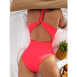 MakeMeChic Women's One Piece Bathing Suit Twist Cut Out One Piece Swimsuit A Watermelon Pink S