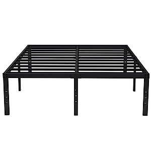 EMODA 18 Inch California King Bed Frames Heavy Duty Tall Metal Cal King Platform with Large Storage Space, No Box Spring Needed, Noise Free, Black