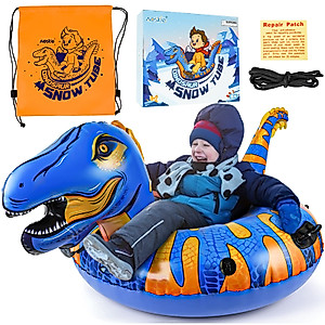Aoskie Dinosaur Snow Tube Inflatable Snow Sled with Handles, Heavy Duty Snow Tube for Outdoor Sledding, Winter Snow Tube for Kids and Adults, Make of Double-Layers Bottom