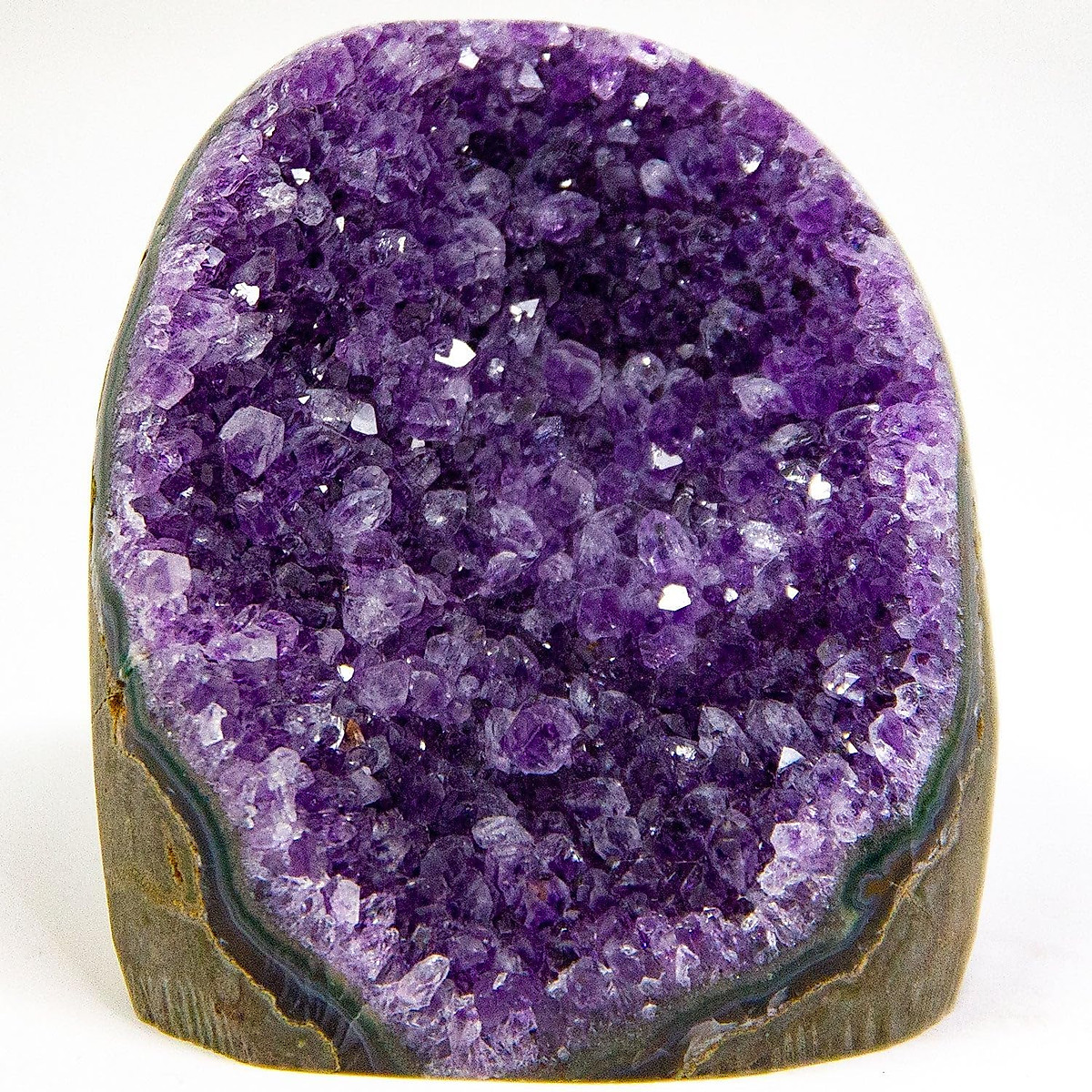 Natural Amethyst Cluster with Polished Edges [0.5 to 1 lb.] - Real Raw Geode Healing Crystal Rock from Uruguay - Deep Purple Decor - FREE Velvet Pouch of Rose Quartz