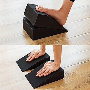 StrongTek Yoga Foam Wedge Blocks (Pair) Soft Wrist Wedge, Supportive Foot Exercise Accessories, Balance, Strength, Yoga Strap, Pilate, Fitness, Squat, Pushup, Plank, EVA Riser yoga block set (black)