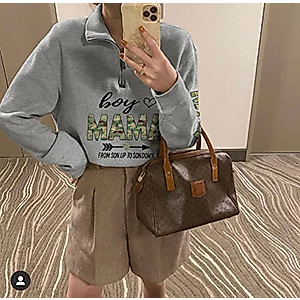 Women Boy Mama from Son Up to Son Down Sweatshirts Mom of Boys Shirts Zipper Lapel Neck Short Sleeve Tops