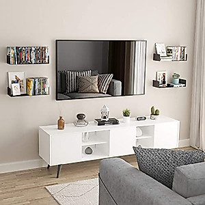 Wallniture Bali Floating Wall Mount Metal U Shape Shelf Book CD DVD Storage Display Bookcase Black Set of 2