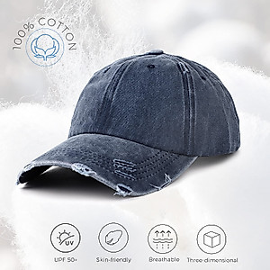 Lvaiz Womens Distressed Ponytail Baseball Cap Cotton Dad Hat with Ponytail Hole Versatile Washed Ponycaps Navy Blue