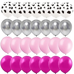 Rose Red Cow Party Decoration Balloon for Western Cowgirl Party,12inch White Cows Balloons Rose Red,Pink,Metallic Silver,Cowgirl Latex Balloons for Bachelorette Bridal Shower Baby Shower Wedding