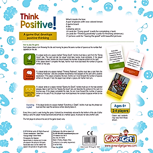 Think Positive a fun Kids Board Game to promote positive thinking in life for ages 6+. Therapy and learning family game with Doing Good, Thinking Positively and Seeing Good cards & rose tinted glasses