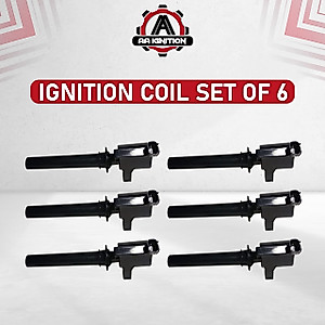 Ignition Coil Pack Set of 6 - Compatible with Ford, Mazda, Mercury 3.0L V6 Models - Replaces 18LZ-12029-AB, 18LZ-12029-AA, 2M2Z-12029-AC, DG500, DG513 - Fits 01, 02, 2003, 2004, 2005 Escape, Taurus