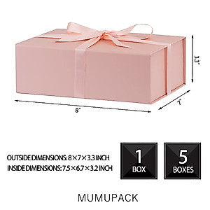 MUMUPACK Gift Box 8x7x3.3 Inches,Pink Gift Box with Lid, Storage Box Ribbon Magnetic Closure for Luxury Packaging Box for Presents,Wedding Christmas Birthdays Gift Packging